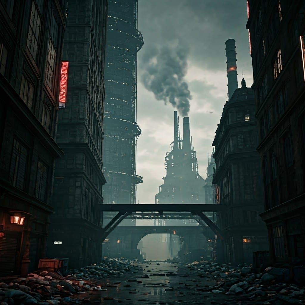 Gritty Metropolis Scene in Dark, Futuristic Style - AI Art