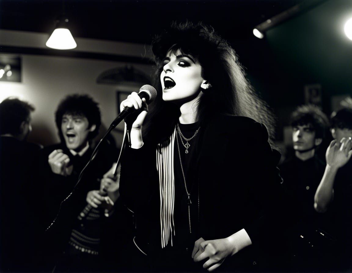 Goth singer hitting a high note with a local rock band on a Friday ...