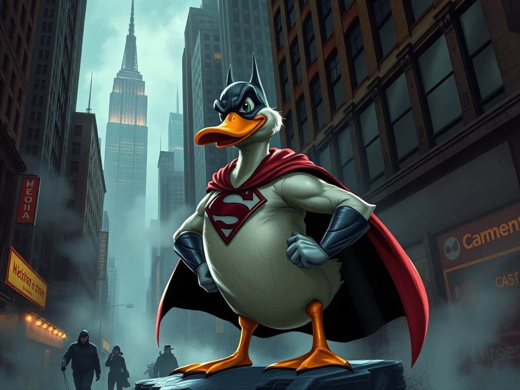 Pulp Noir Superhero Duck in Gritty Metropolis - AI Art
