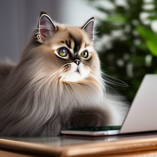 Persian Cat and Computer - AI Generated Artwork - NightCafe Creator
