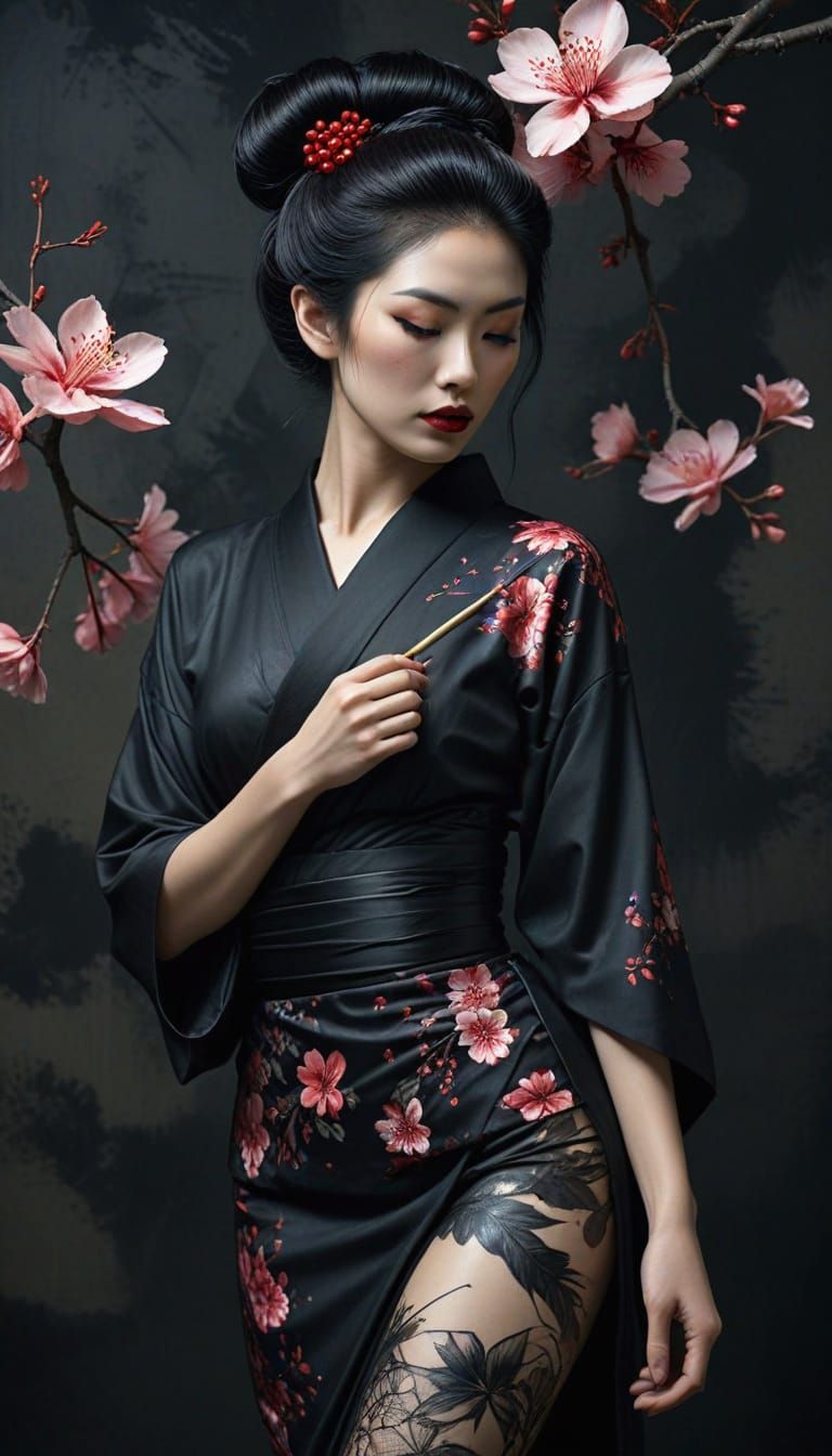 Geisha portrait - Gothic Geisha Portrait in Dark, Sensual Ae...