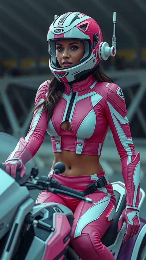The pink rider - Epic Pink Rider on a Scifi Hover Bike