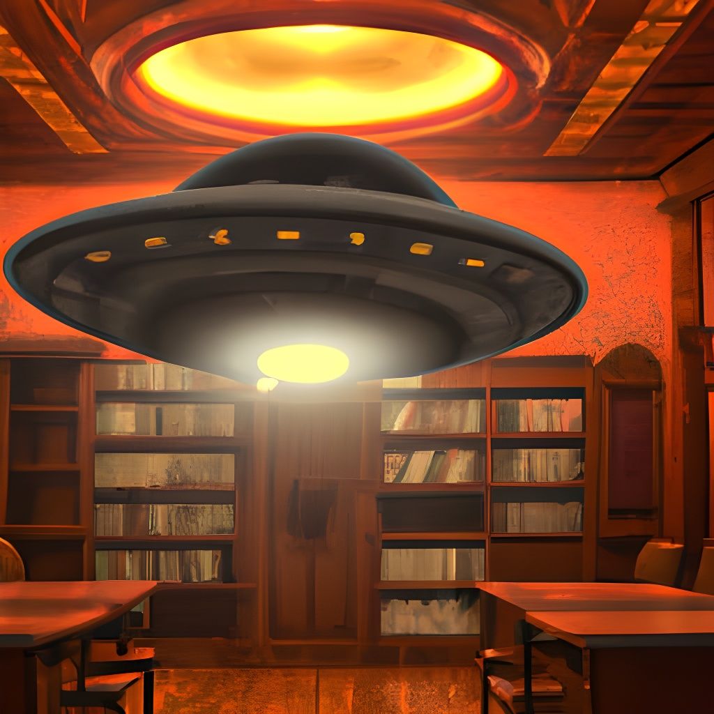 UFO in the Library - AI Generated Artwork - NightCafe Creator