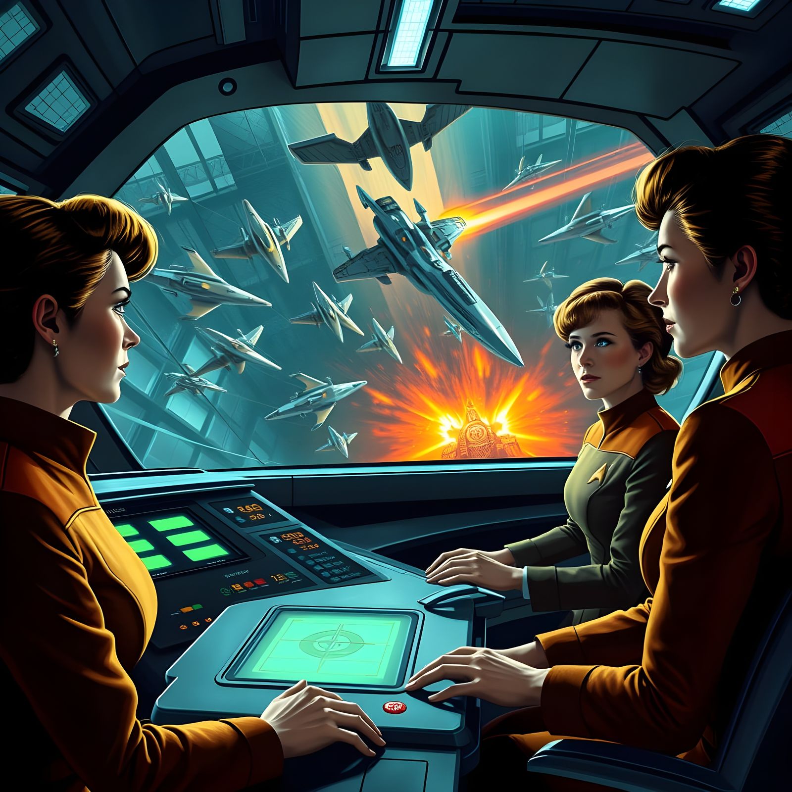 Female Starfleet Officers Defend Against Klingon W... - AI Art