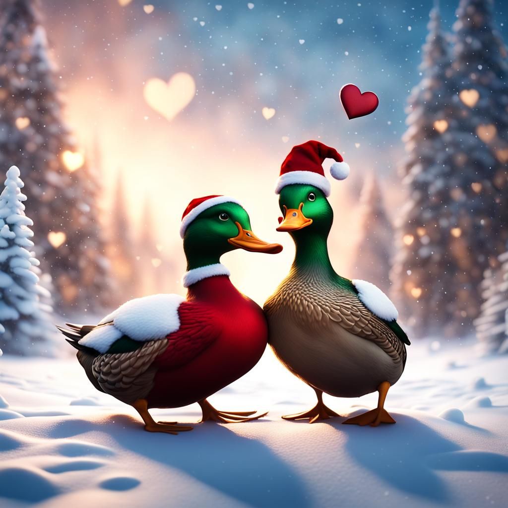 Christmas Ducks in Snow - AI Generated Artwork - NightCafe Creator