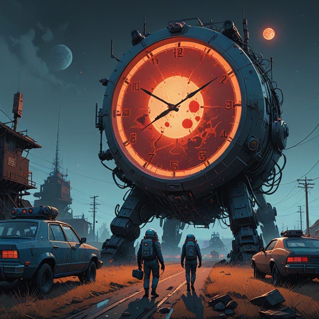 Epic Digital Apocalypse: Colossal Clock Counts Dow... - AI Art