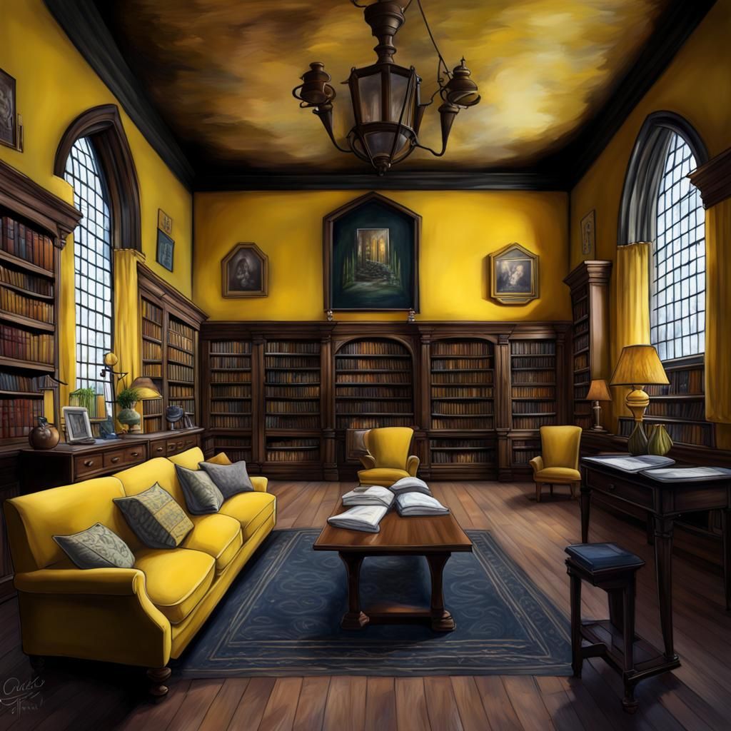 Hufflepuff themed living room - AI Generated Artwork - NightCafe Creator