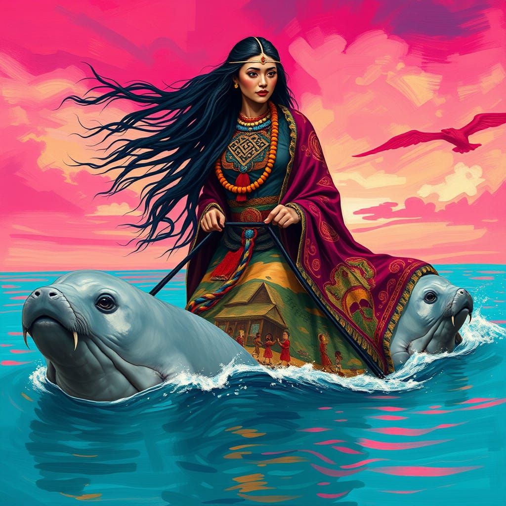 Maori Woman in ceremony - Maori Goddess of the Ocean in Vibr...