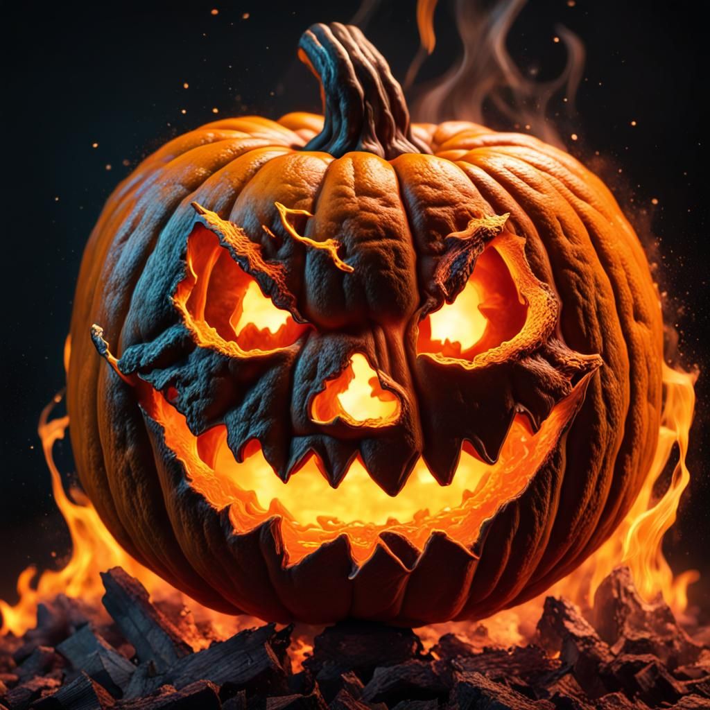 A cursed Jack o lantern coming out of a fire - AI Generated Artwork ...