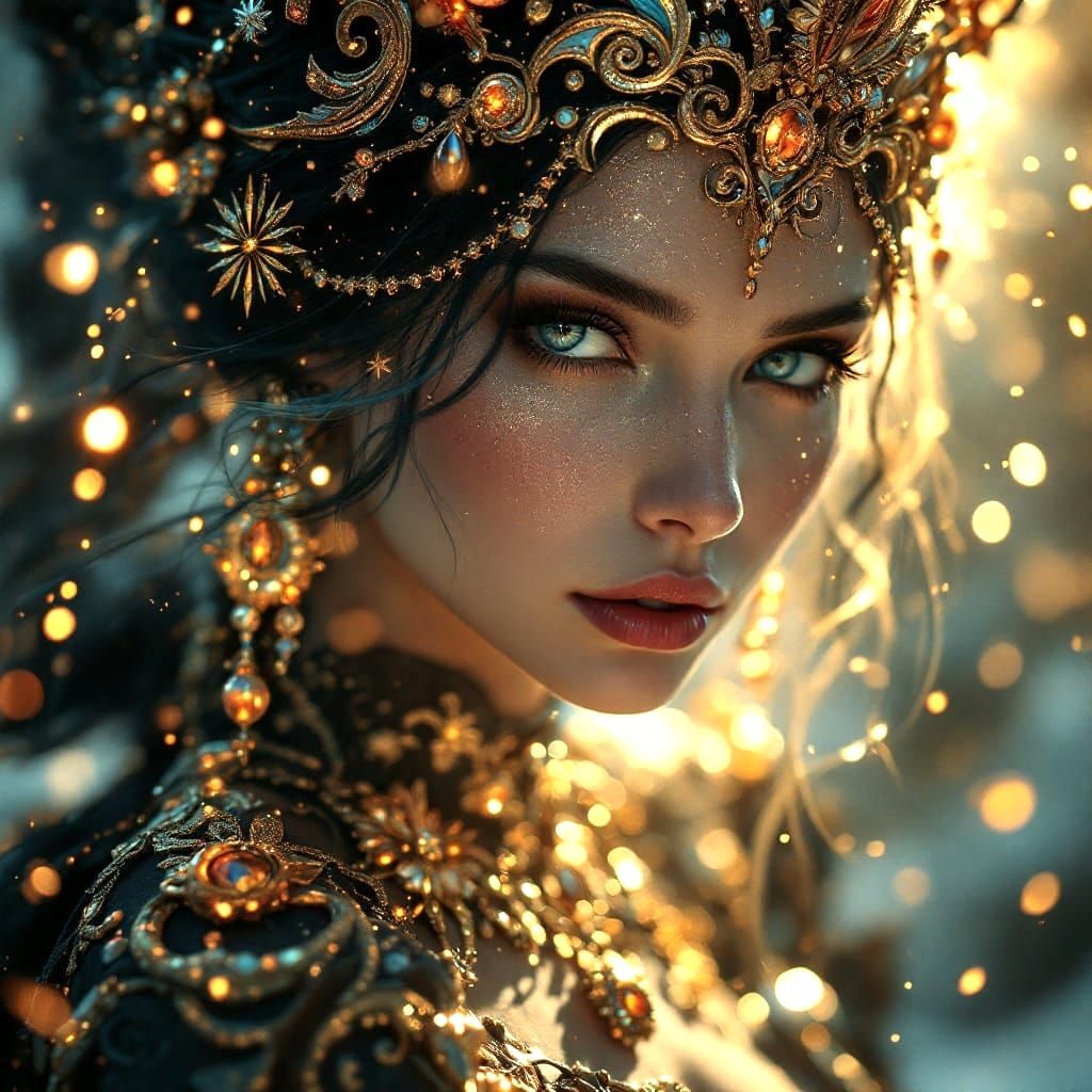 Ethereal Winter Witch Goddess in Vibrant Vaporwave... - AI Art