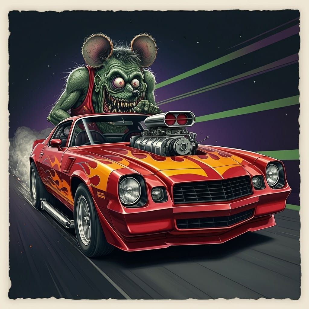 RatFink And His 1980 Z28 Camaro - Rat Fink Drives a Cherry R...