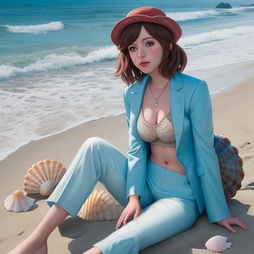 Suzie Collecting Seashells - AI Generated Artwork - NightCafe Creator