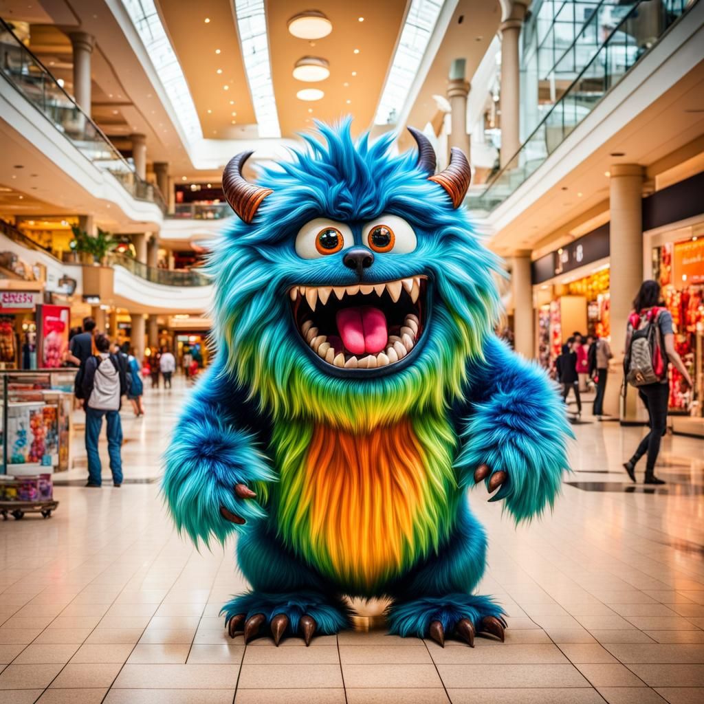 Cute furry monster throwing a tantrum in a mall. - AI Generated Artwork ...