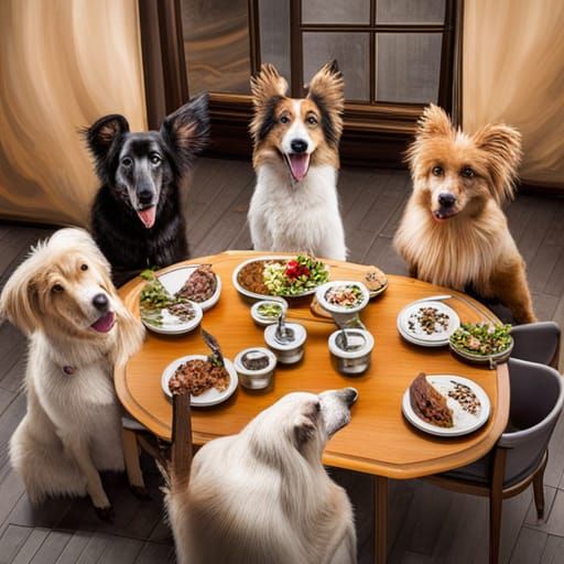 mixed happy dogs at the dinner table - AI Generated Artwork - NightCafe ...