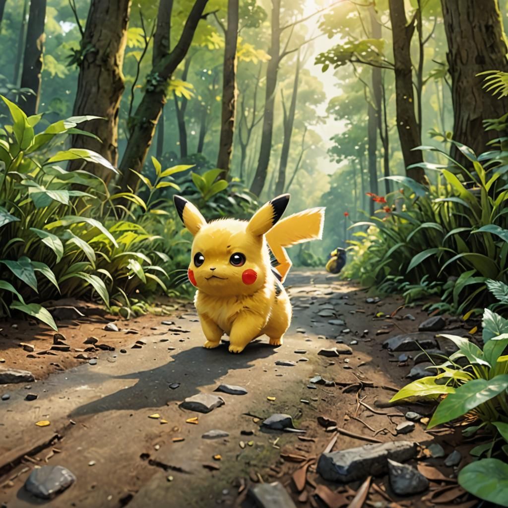 Pikachu's forest walk - AI Generated Artwork - NightCafe Creator