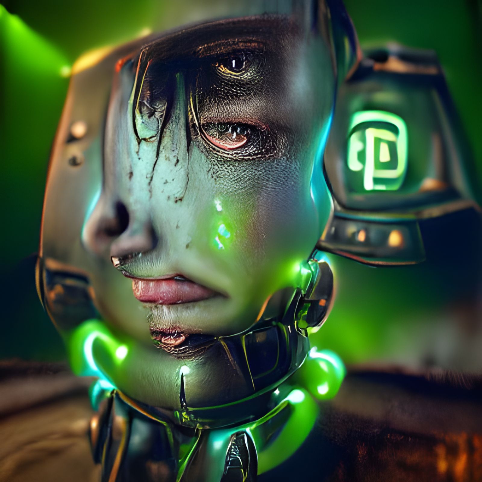 The face of the green robot after the installation of the program. - AI ...