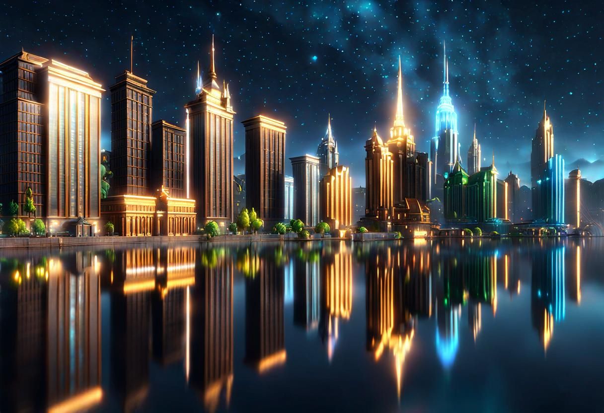 A long exposure cityscape with reflection on the water - AI Generated ...