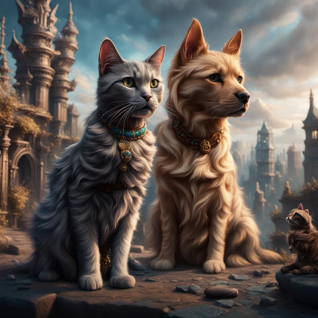 Two cat one dog - AI Generated Artwork - NightCafe Creator