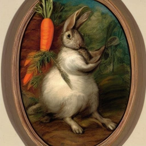 Baroque Rabbit Wields Imperfect Carrot Shield - AI Art