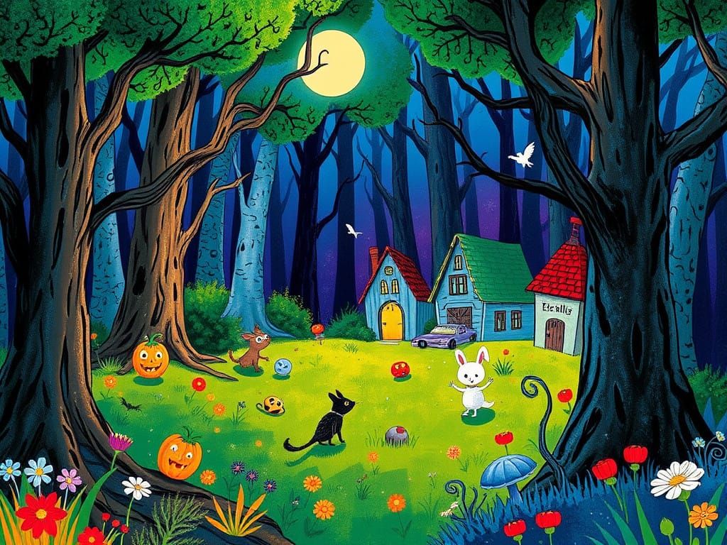 Vibrant Storybook Landscape in Whimsical Style - AI Art