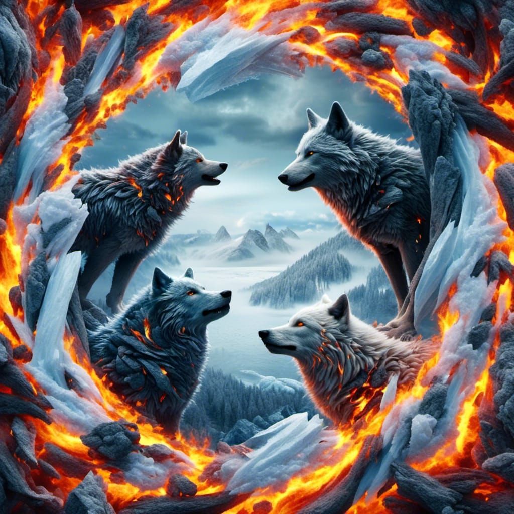Fire Ice Wolves - AI Generated Artwork - NightCafe Creator