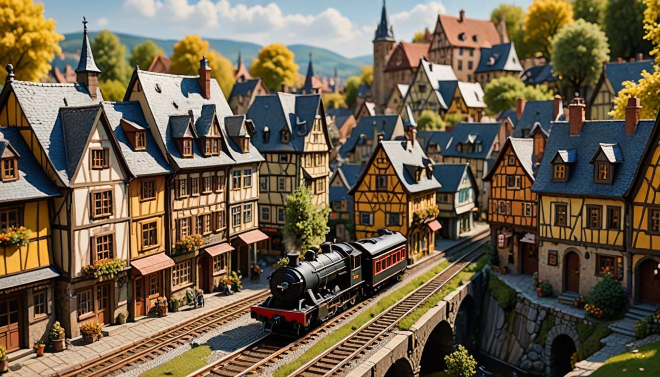 Miniature Model Passenger Train by Fleishmann in a Built up Mini Town ...