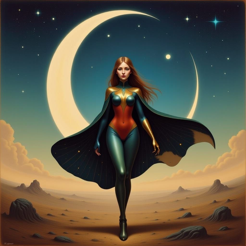Space Girl in Celestial Landscape with Dramatic Li... - AI Art