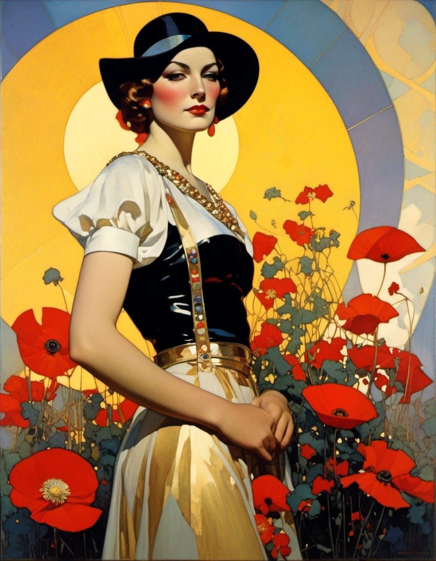 N.C. Wyeth, Olga portrait, golden shimmer, gilded sunset blooming ...