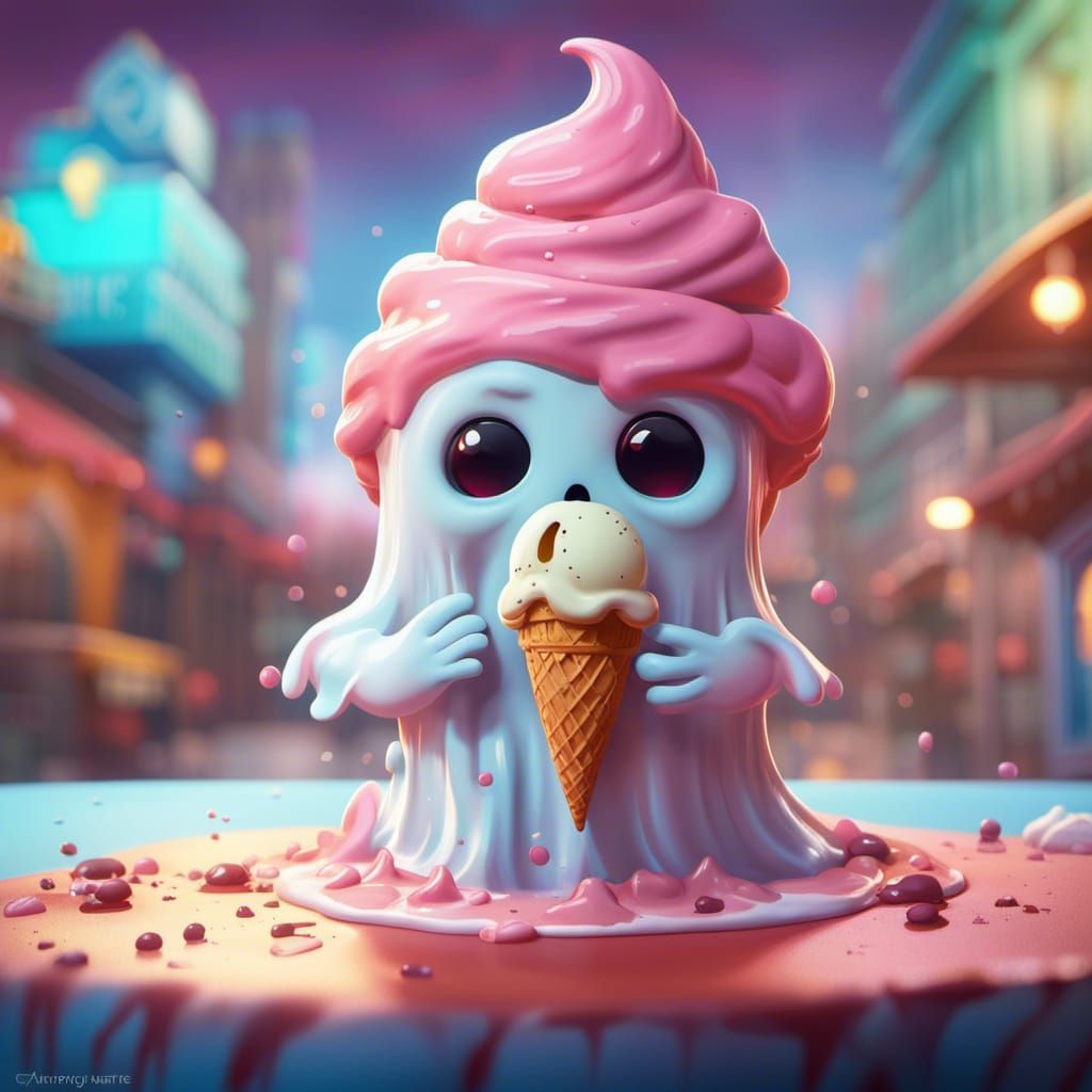 a cute ghost eating ice cream in the style of JP Crook - AI Generated ...
