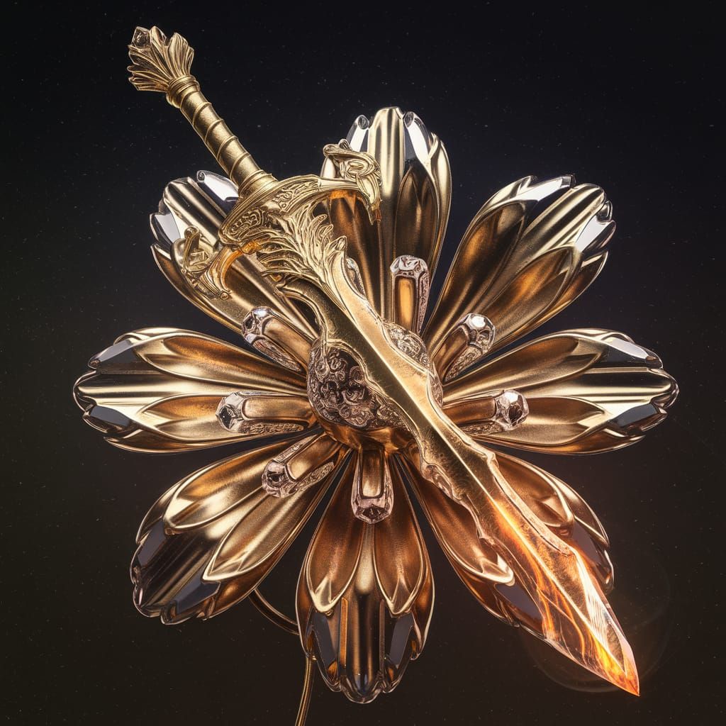 Ethereal Metallic Sword Glows with Fiery Brillianc... - AI Art
