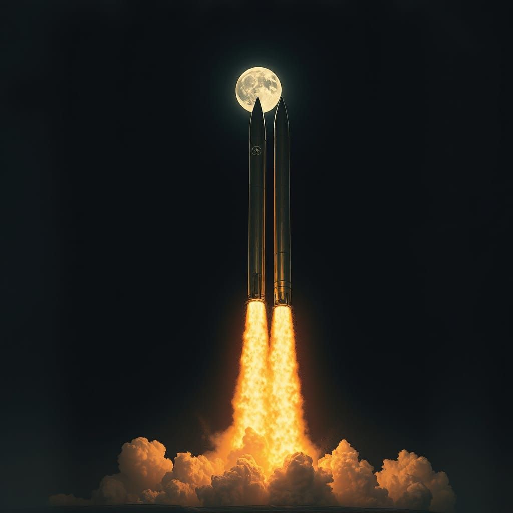 Sleek ICBM Missiles Launch into Starless Night Sky - AI Art