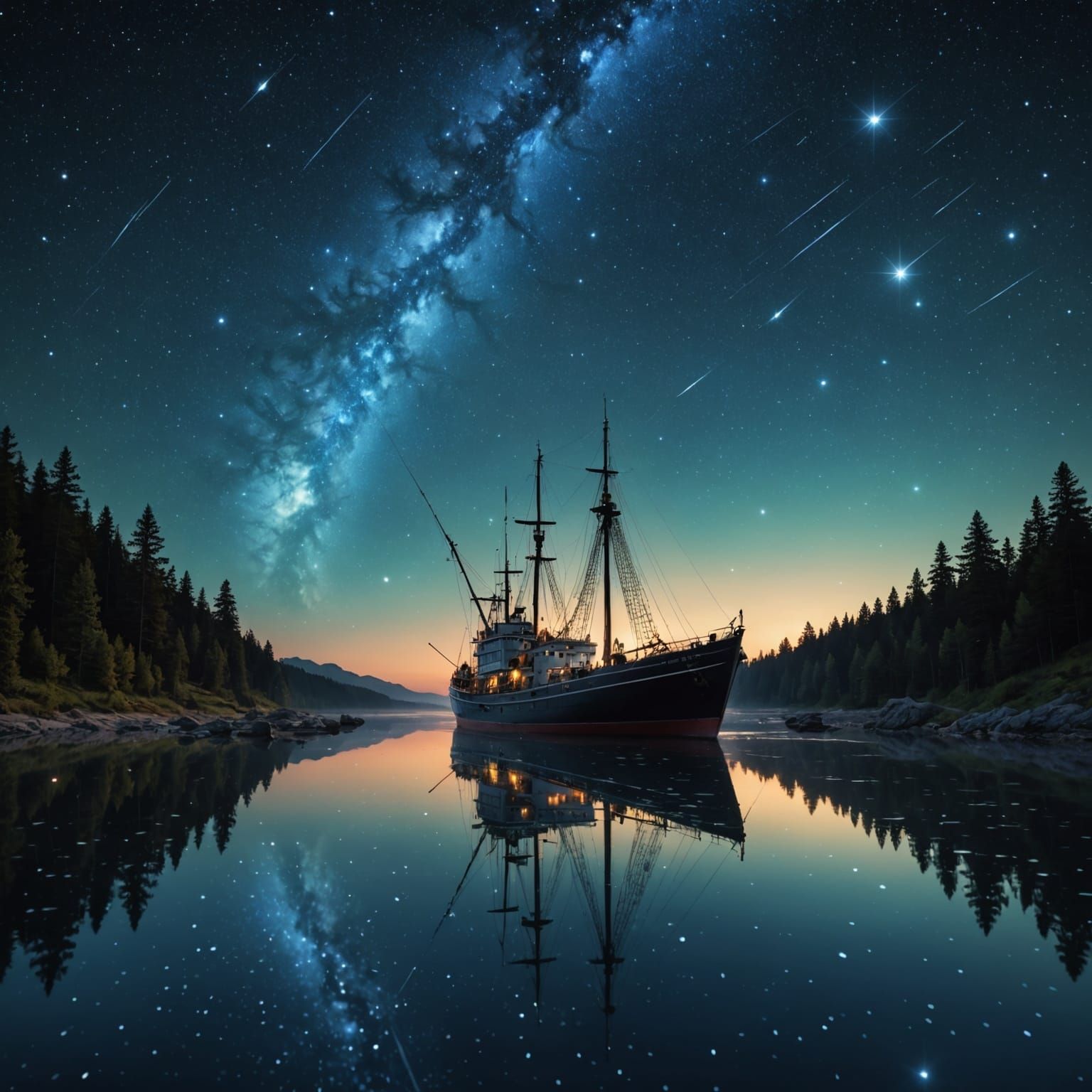 Sailing Under Celestial Waters in Vivid 8K - AI Art