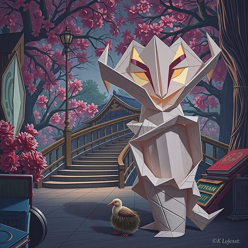 Delicate Origami Papercraft in Minimalist Style - AI Art