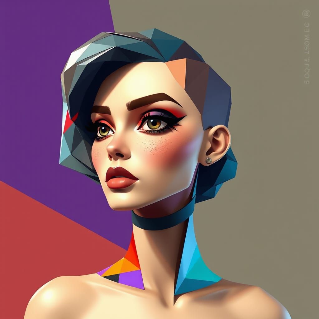 Angular Cubist Character Design in Art Deco Luxury... - AI Art