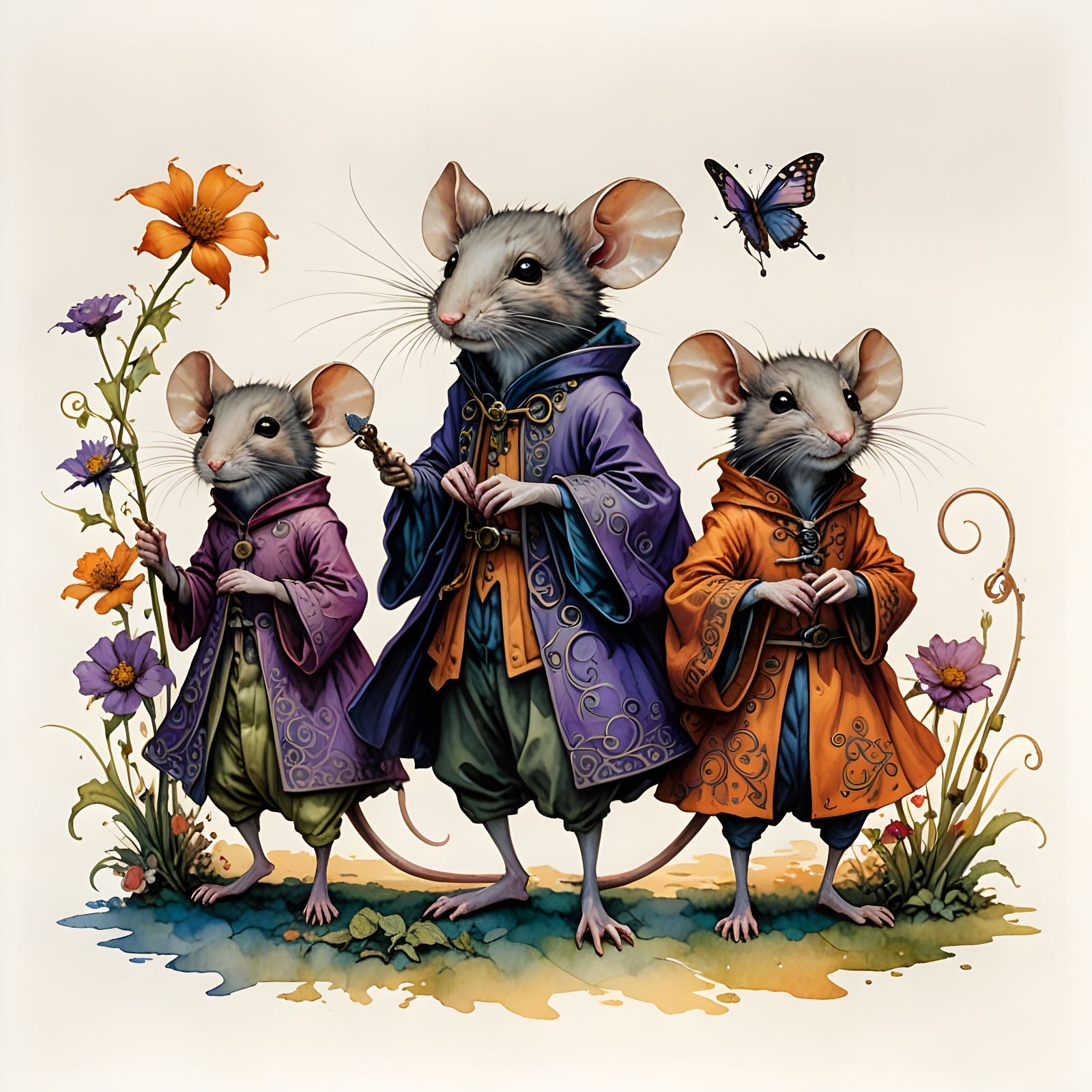 Elegant mice - Elegant Mice Dancing Ballet in Sunset Garden