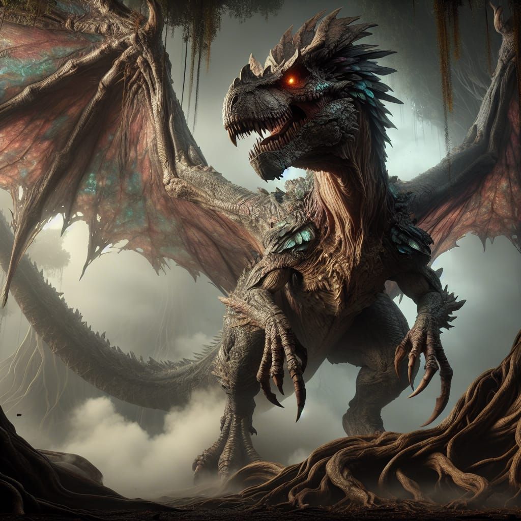 winged dragon-Tyrannosaurus Rex hybrid