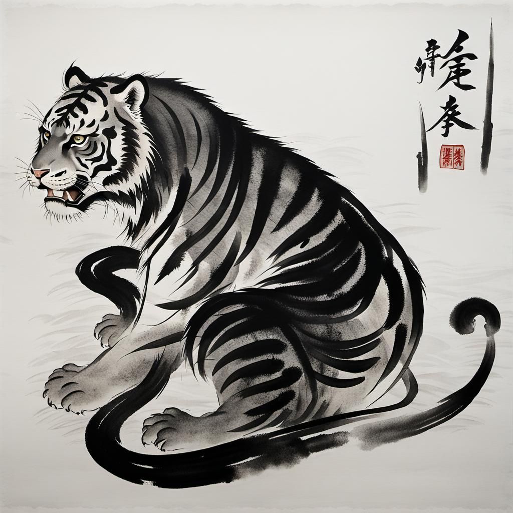 Tiger, Calligraphy art - AI Generated Artwork - NightCafe Creator