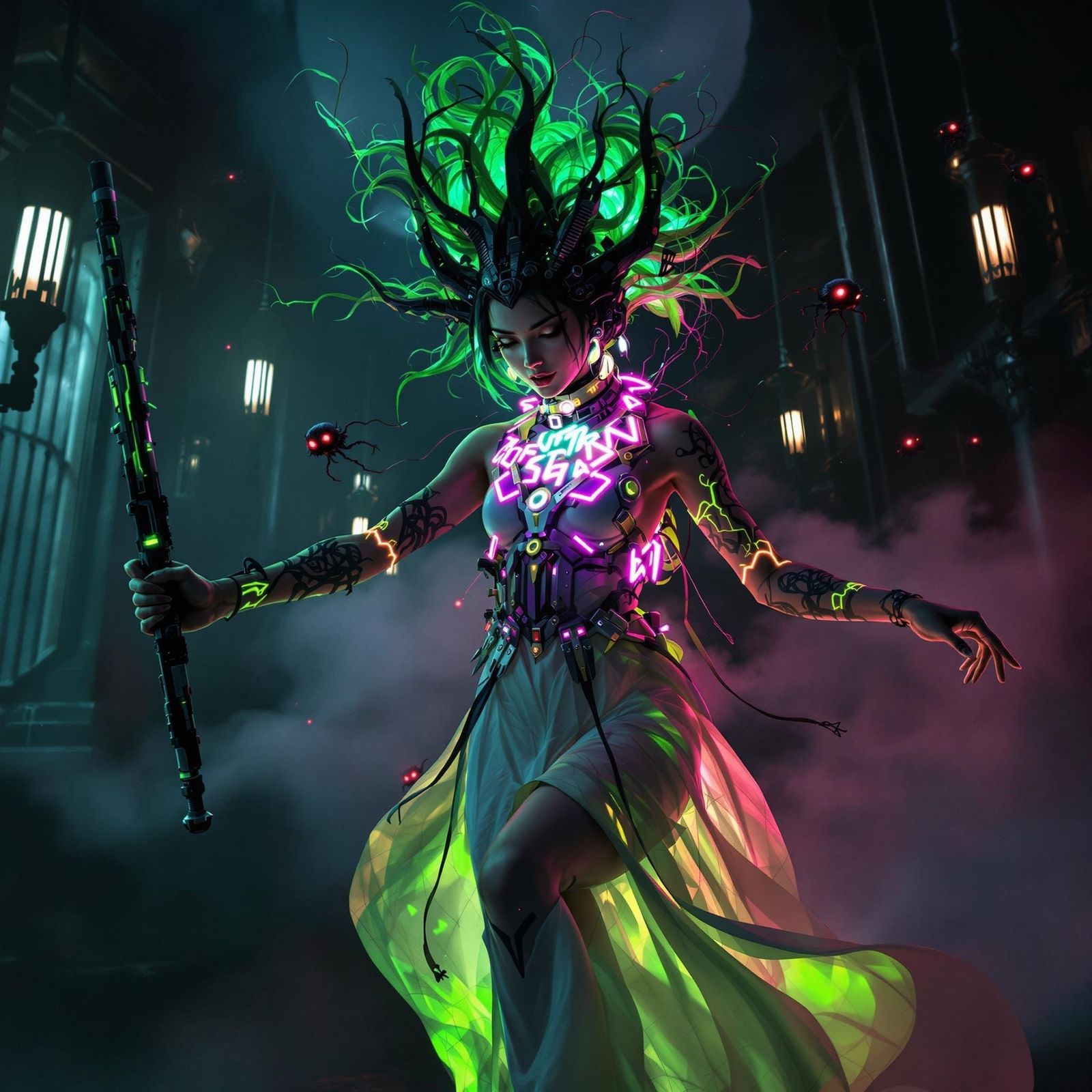 Asian very beautifull girl, dancing crazily with a rain stick, with ...