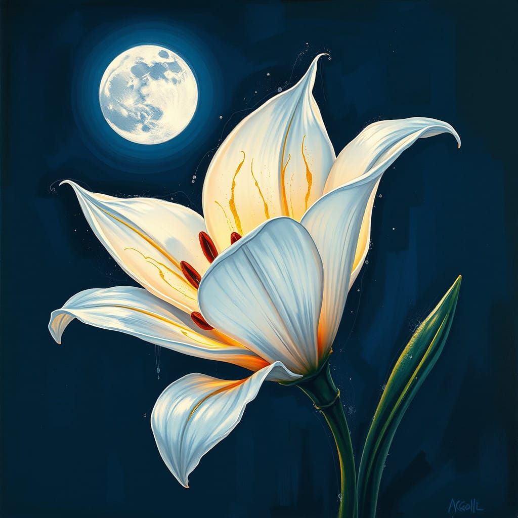 White lily - Ethereal White Lily in Vibrant Graffiti Style