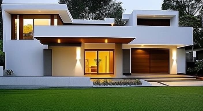 Indian style modern two storied concrete home with large living space ...