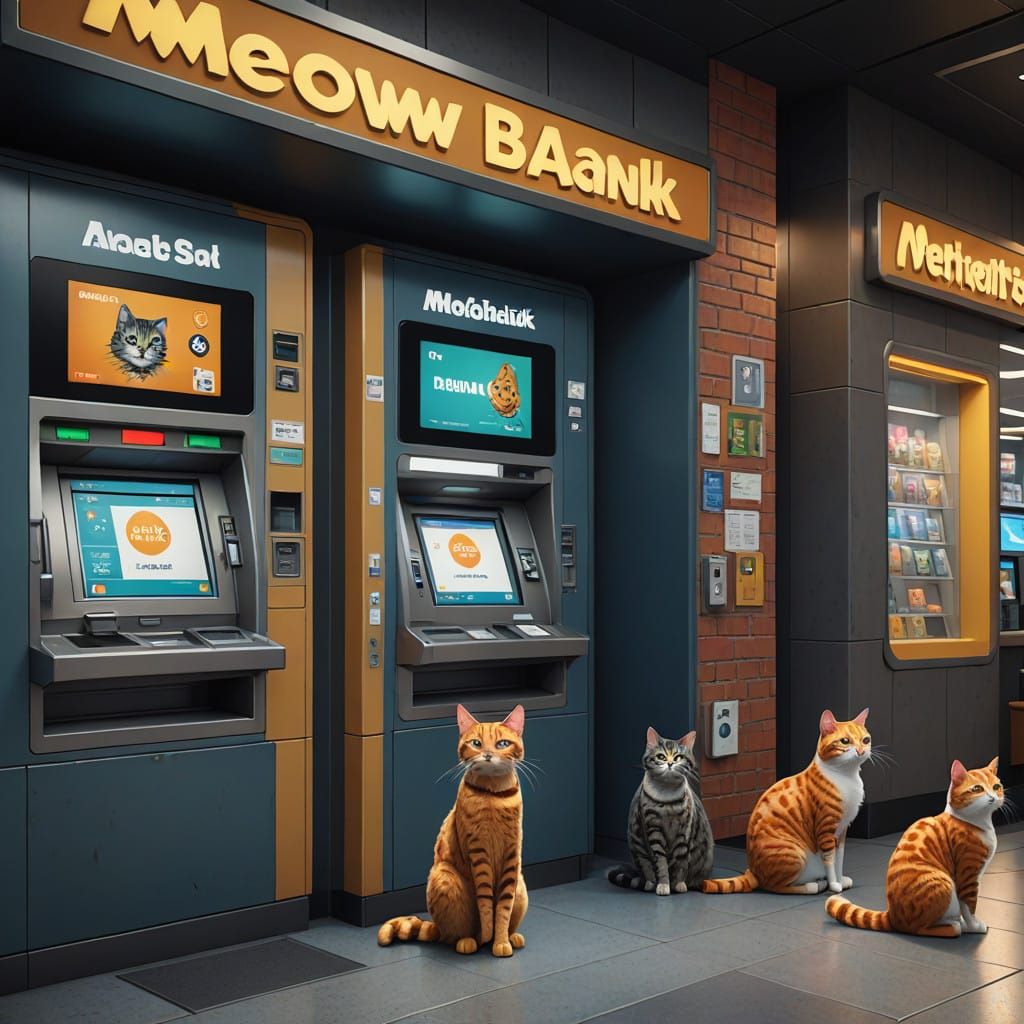 A line of cats drawn for an ATM - Whimsical Cartoon Cats ...
