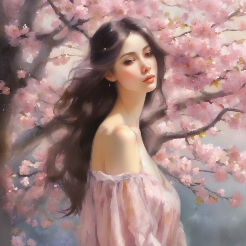 Ethereal Vampire Under Cherry Blossoms - AI Art