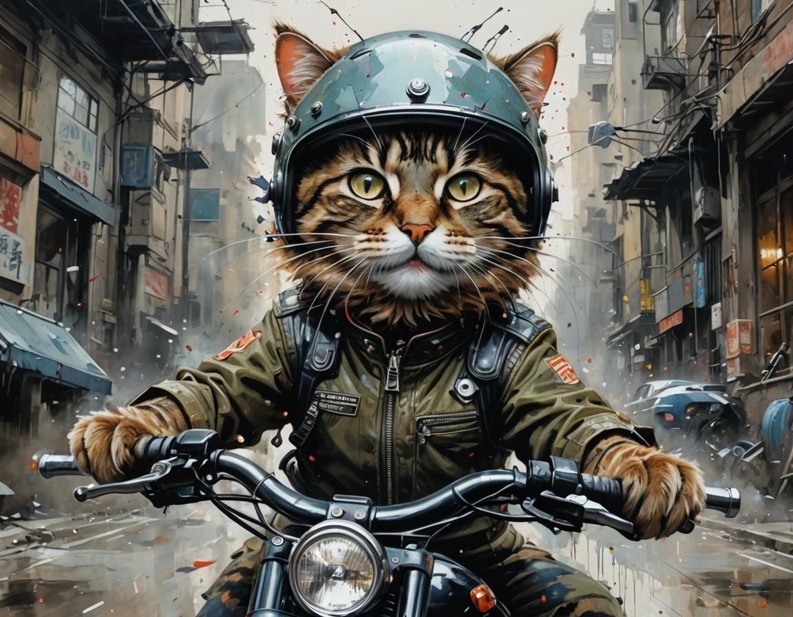 Cat riding motorcycle - AI Generated Artwork - NightCafe Creator