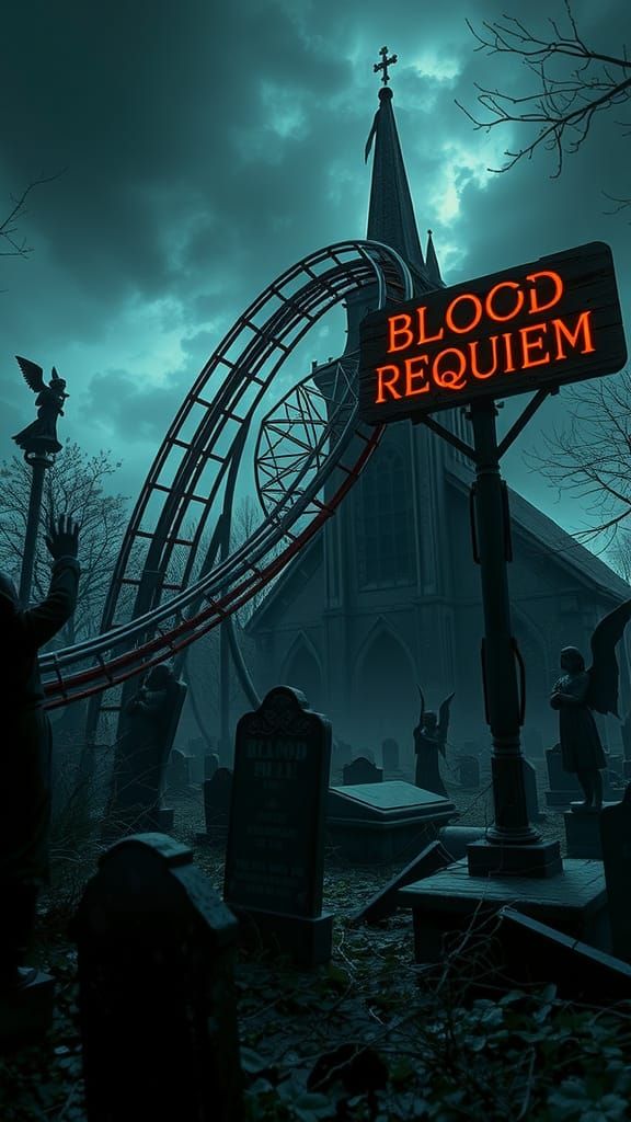 Spooky Extreme Theme park rollercoaster ride through graveyard and ...