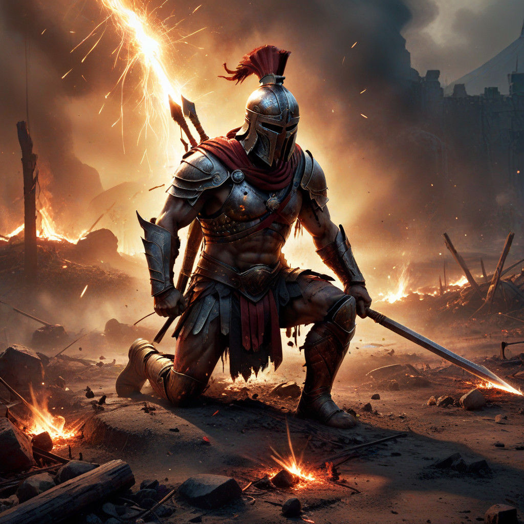 Spartan Warrior - Battle-Hardened Spartan Warrior in a Smold...