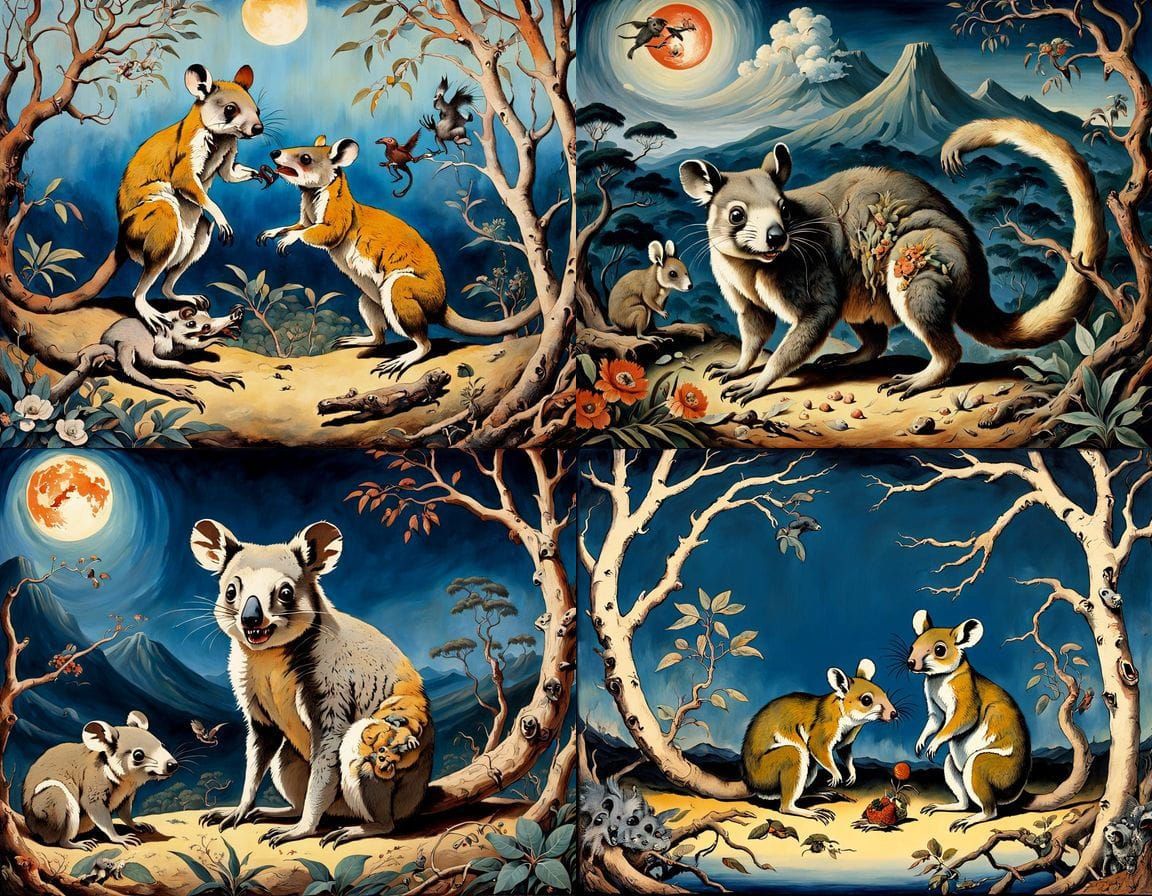 Surreal Australian Woodblock Homunculus in a Roman... - AI Art