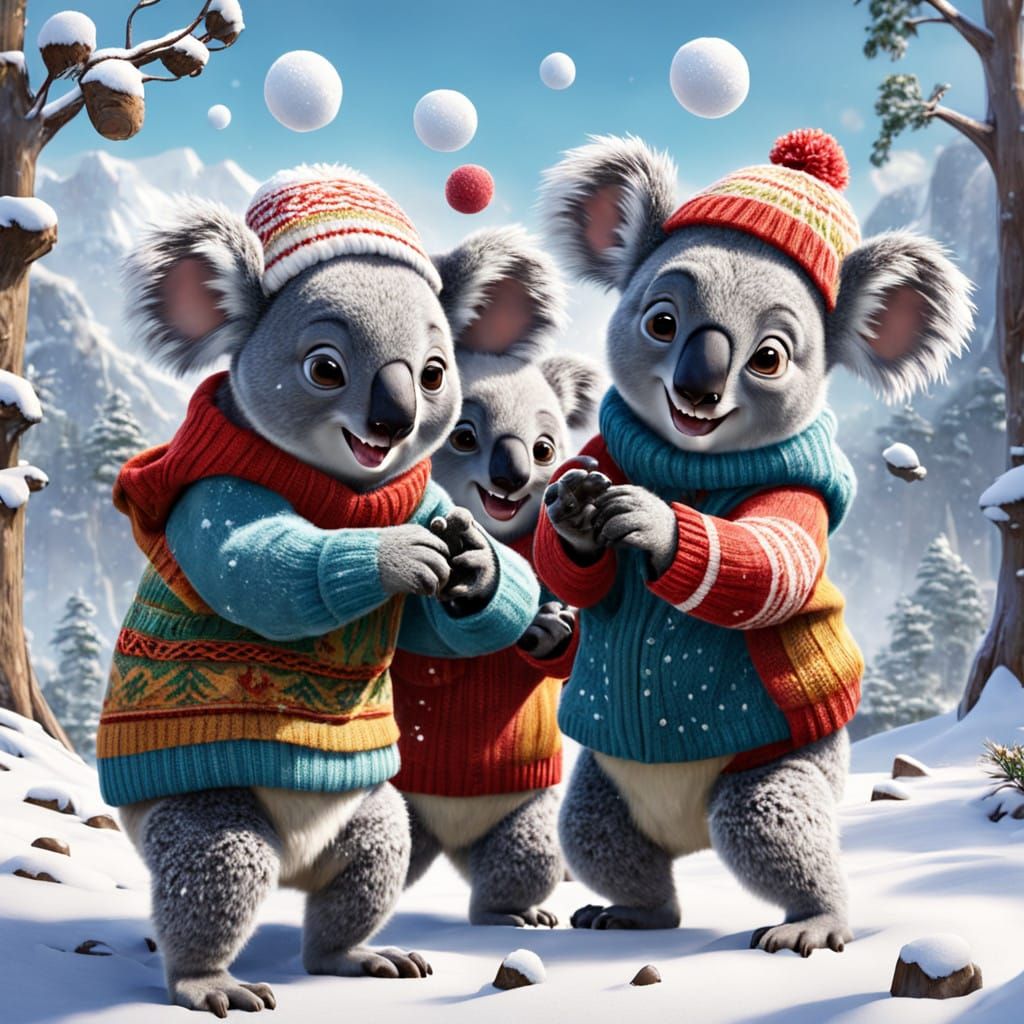 Koala's in the Snow - Koalas Celebrate Winter Wonderland
