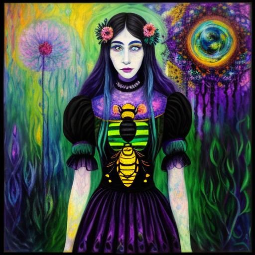 Bee gothic art folk art psychedelic art mysterious complex elaborate ...