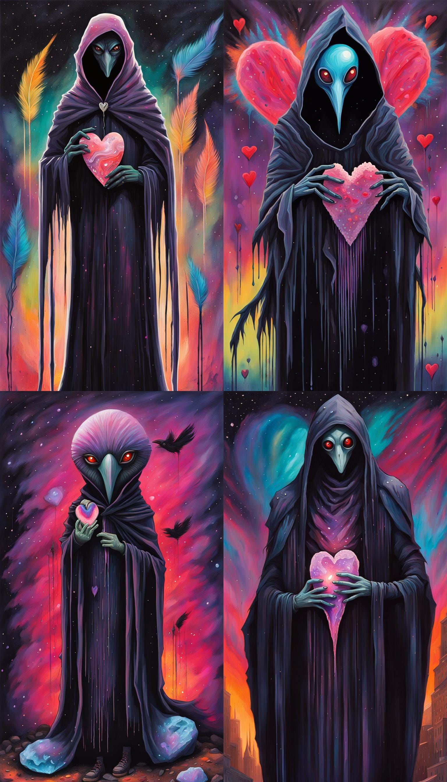 A tall, slender goth alien, cloaked in a garment resembling raven ...