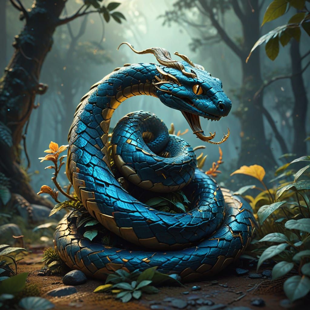 Snake - Whimsical Snake Guardian in Emerald Forest